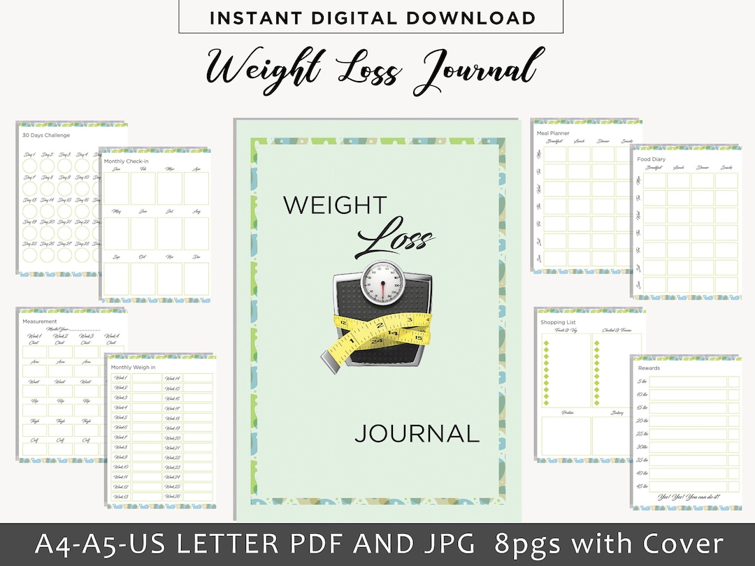 Weight Loss Journal, Printable Weight Loss Tracker, 9 Pages Editable ...