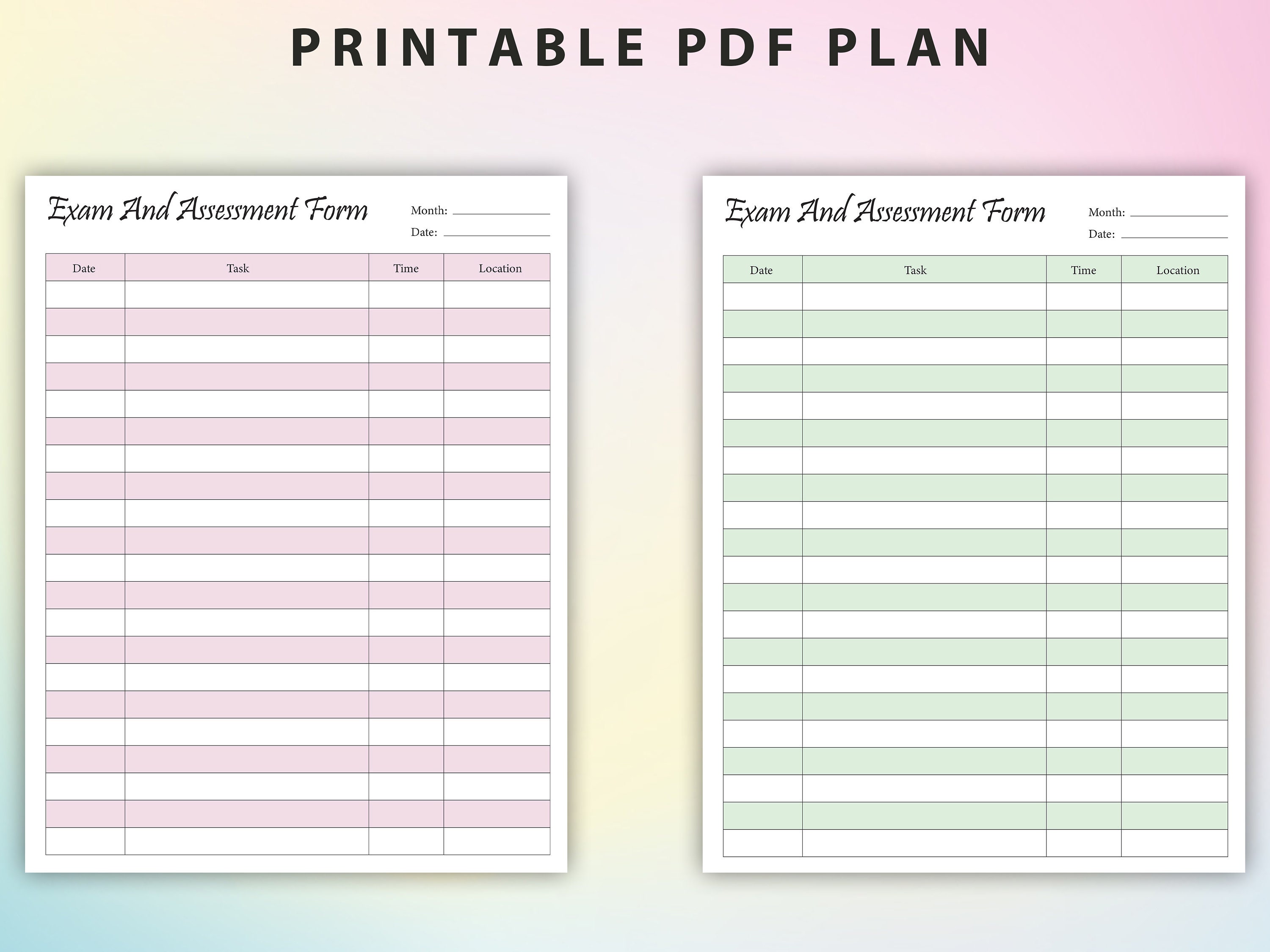 Printable Exam and Assignment Planner, Assessment Tracker Template ...