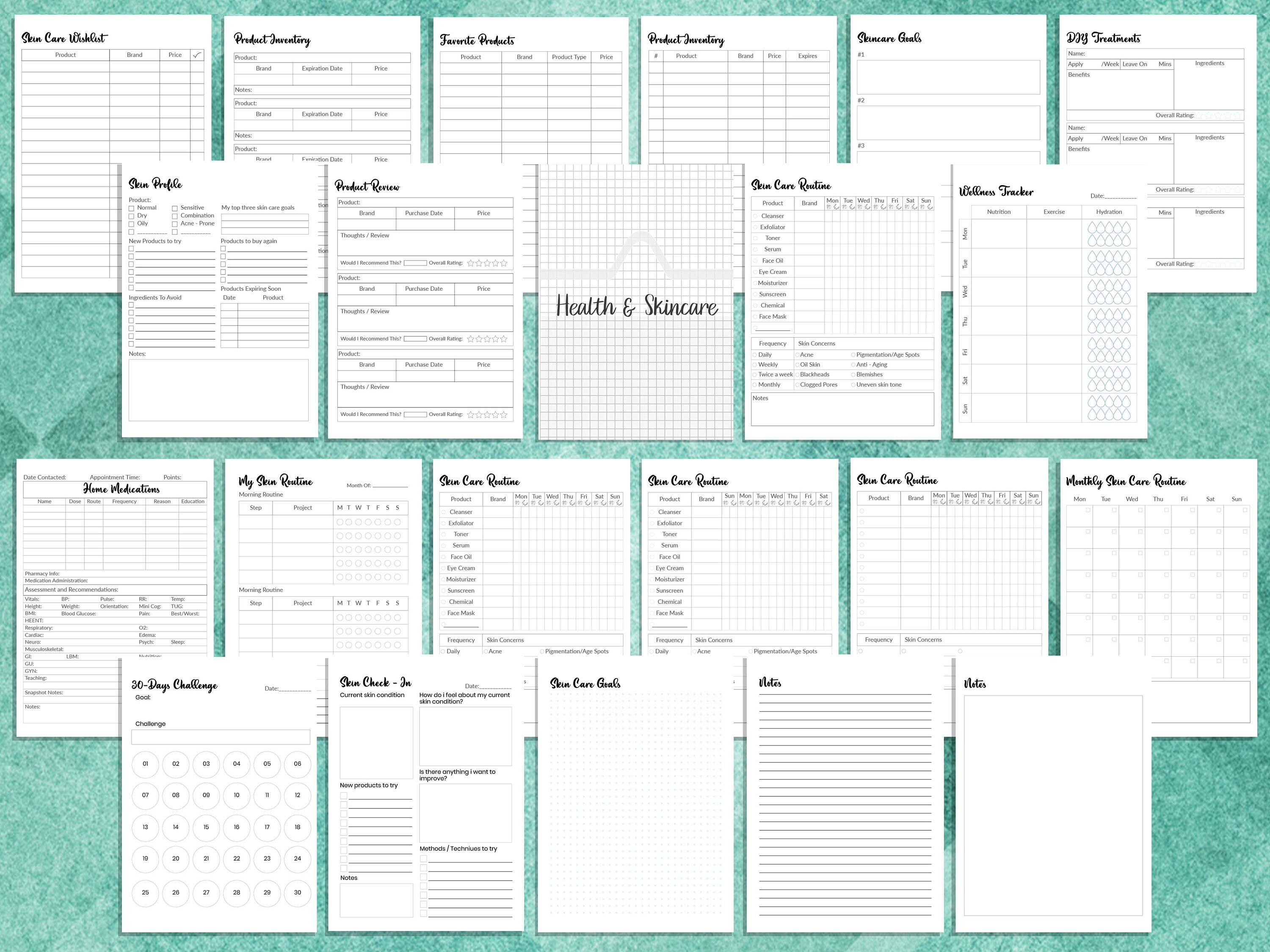 Printable Health and Skin Care Planner, Selfcare Journal, Skincare ...