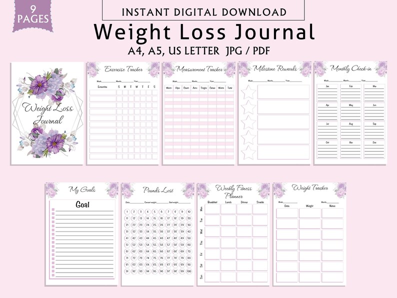 Purple Workout Journal Printable, Minimalist Workout Tracker,helps ...