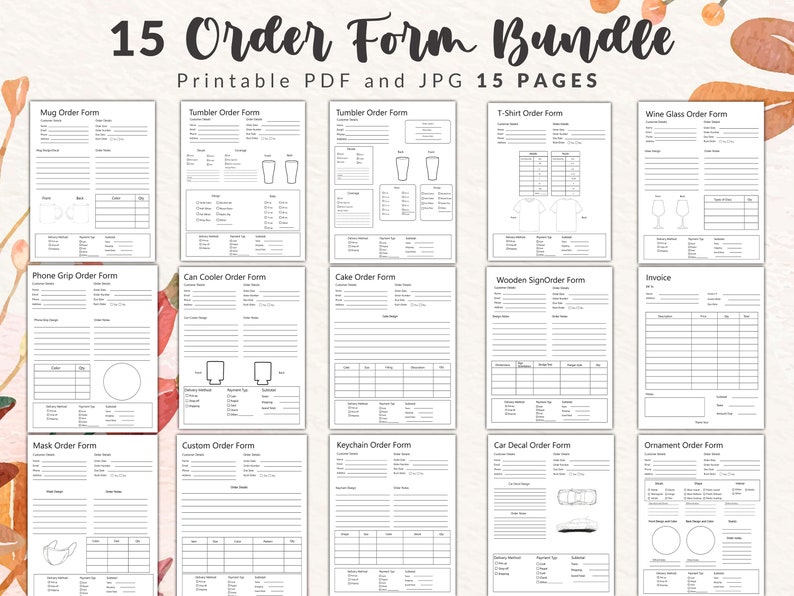15 Printable Order Forms Bundle, Order Form Template Printable ...