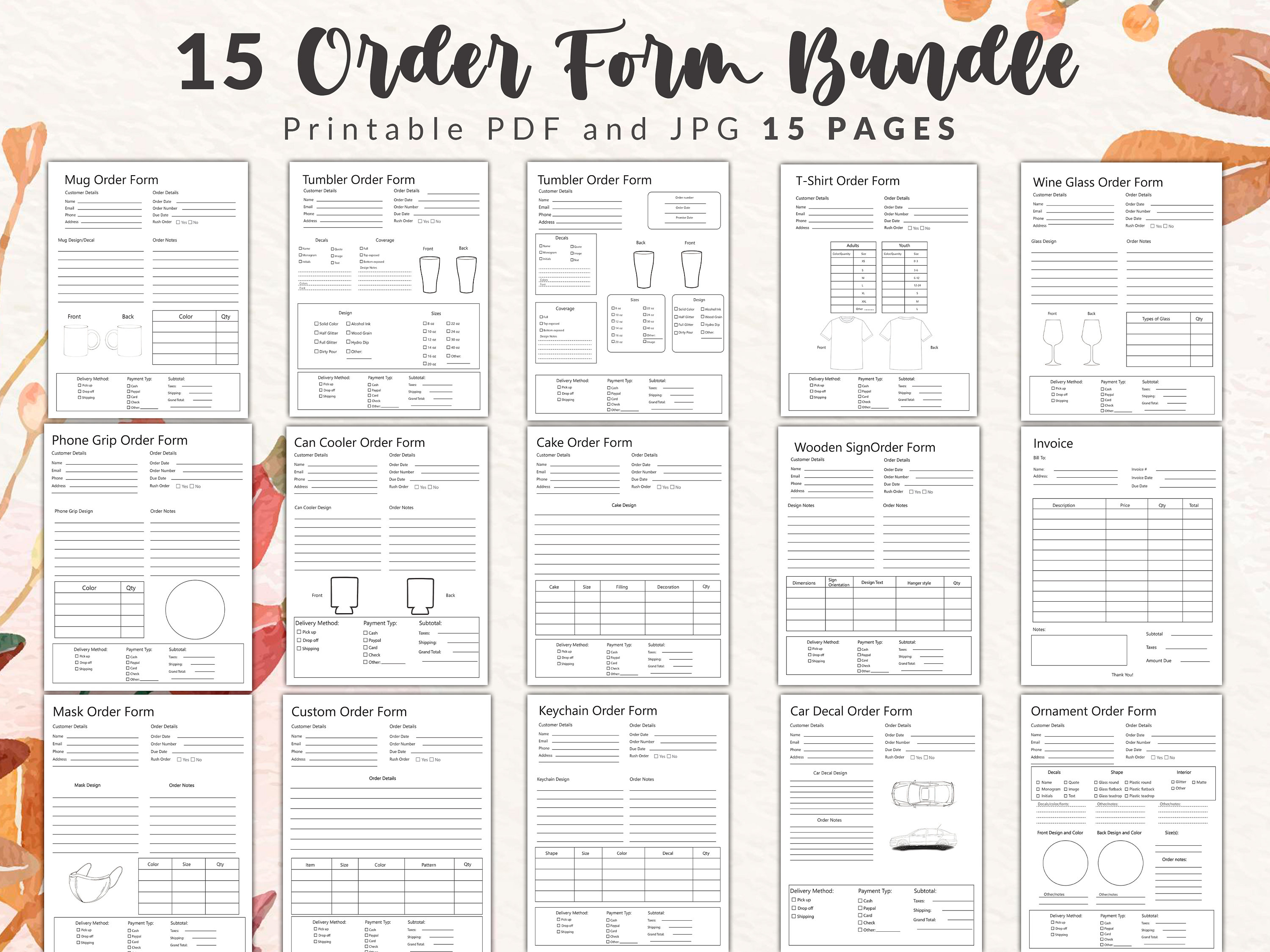 15 Printable Order Forms Bundle, Order Form Template Printable ...