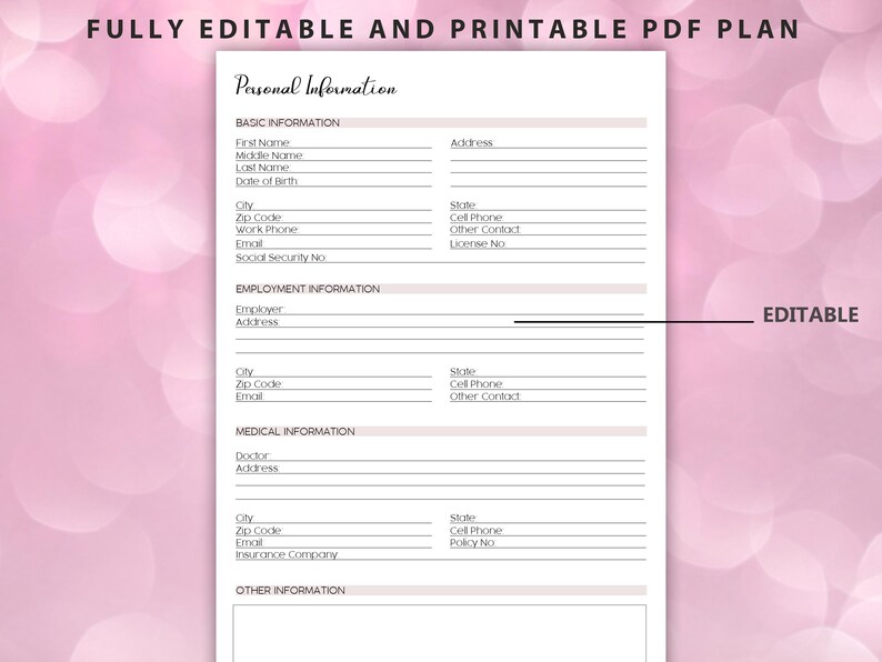 Personal Information Form Personal Data Template Info Sheet Template ...