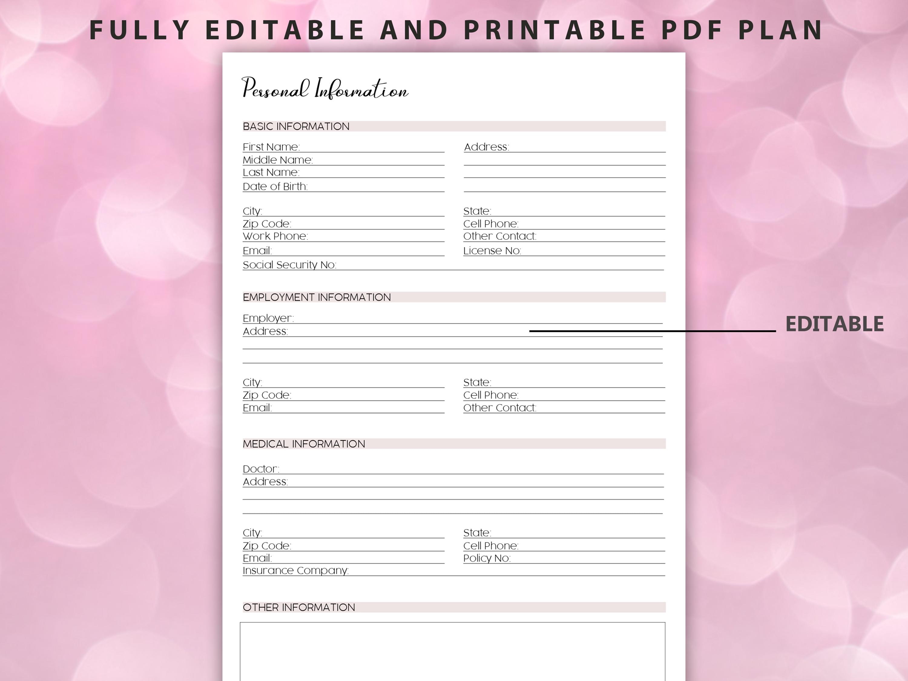 Personal Information Form Personal Data Template Info Sheet Template ...