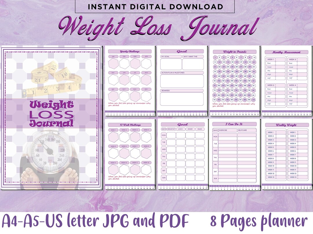 Weight Loss Journal Printable, Minimalist Editable 8 Pages Weight ...