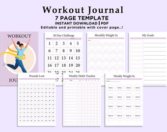 Workout Journal Printable Minimalist Editable 10 Pages | Etsy