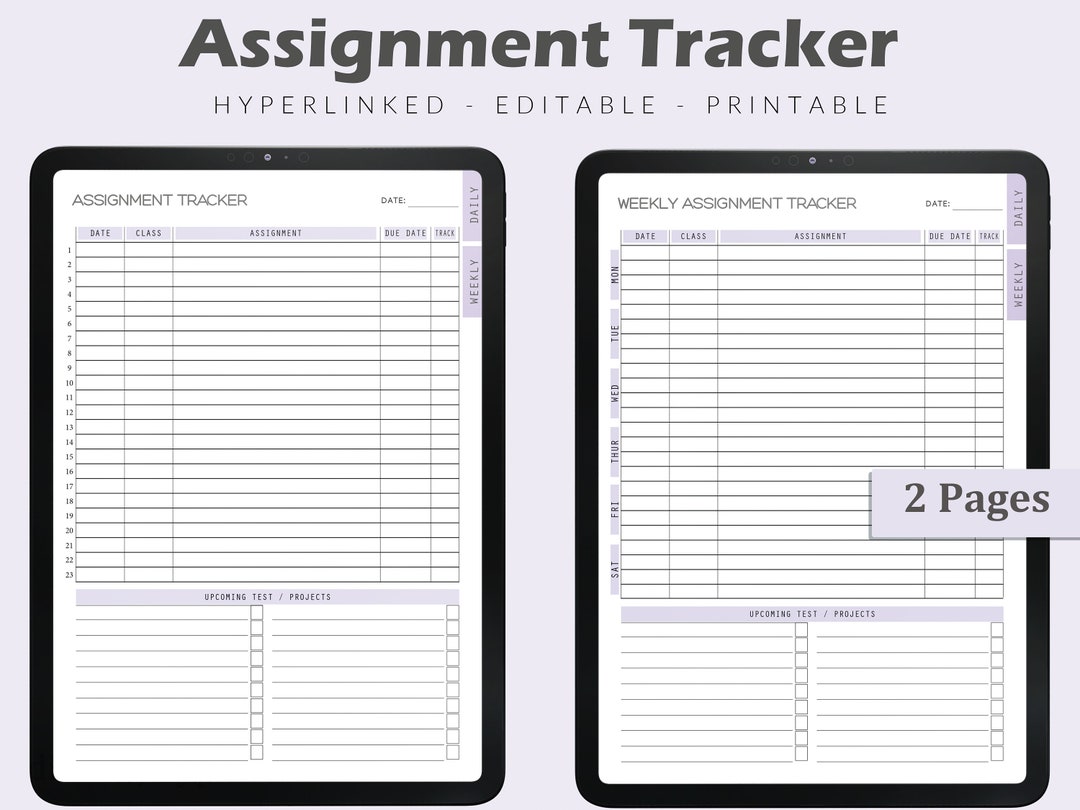 Editable Assignment Tracker, Weekly Assignment Tracker, Assignment ...
