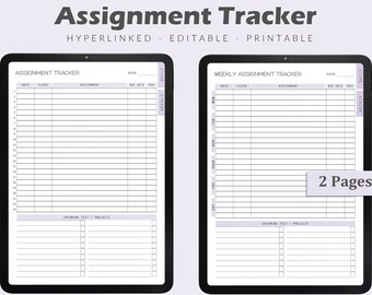 Editable Assignment Tracker, Weekly Assignment Tracker, Assignment ...