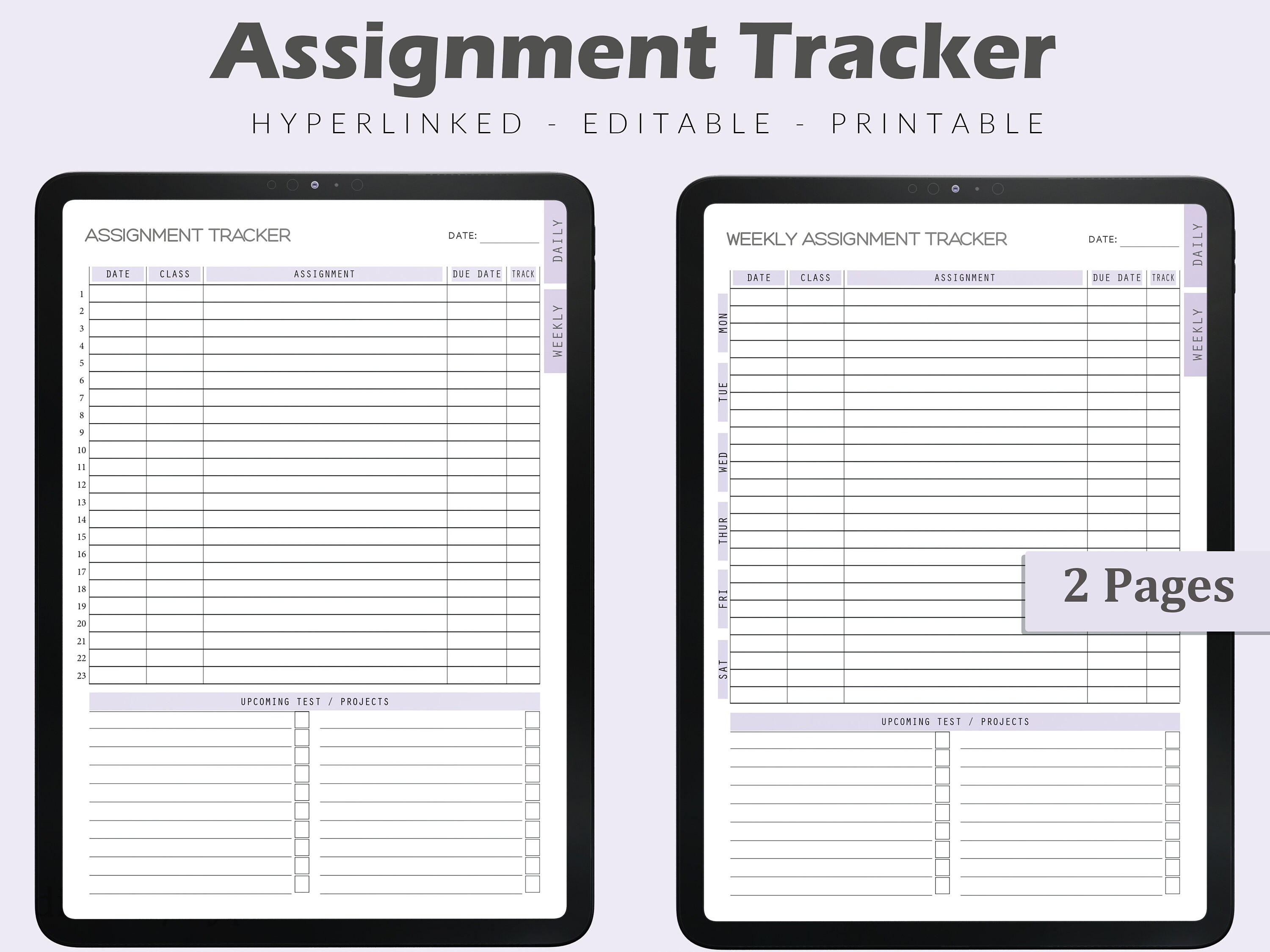Editable Assignment Tracker, Weekly Assignment Tracker, Assignment ...
