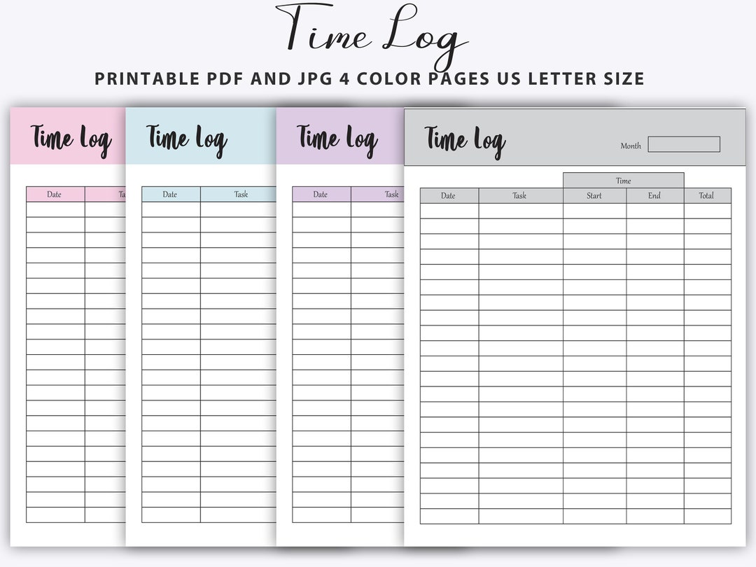 Printable Time Log, Editable Work Log, Work Log Printable, Time Spent ...