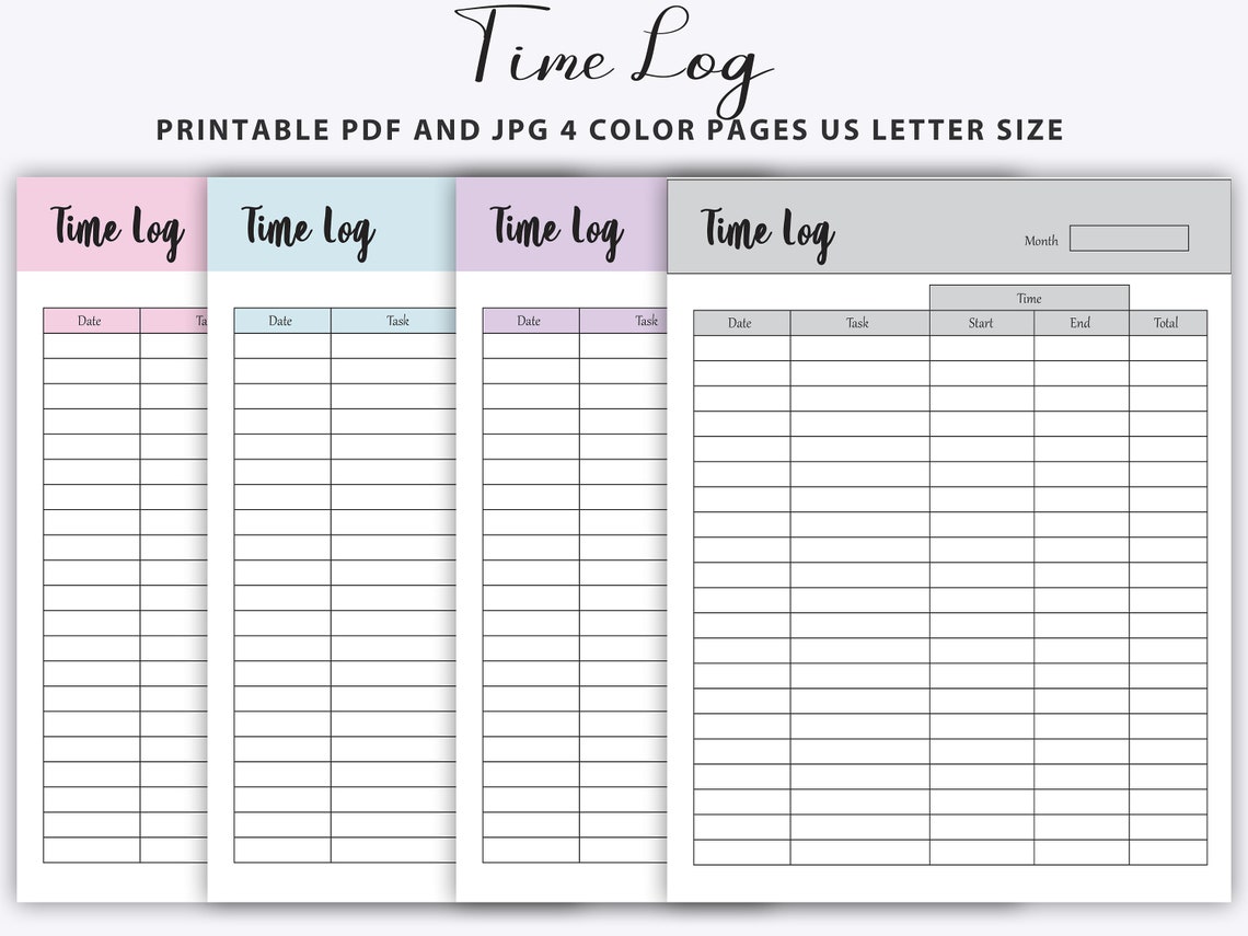 Printable Time Log, Editable Work Log, Work Log Printable, Time Spent ...