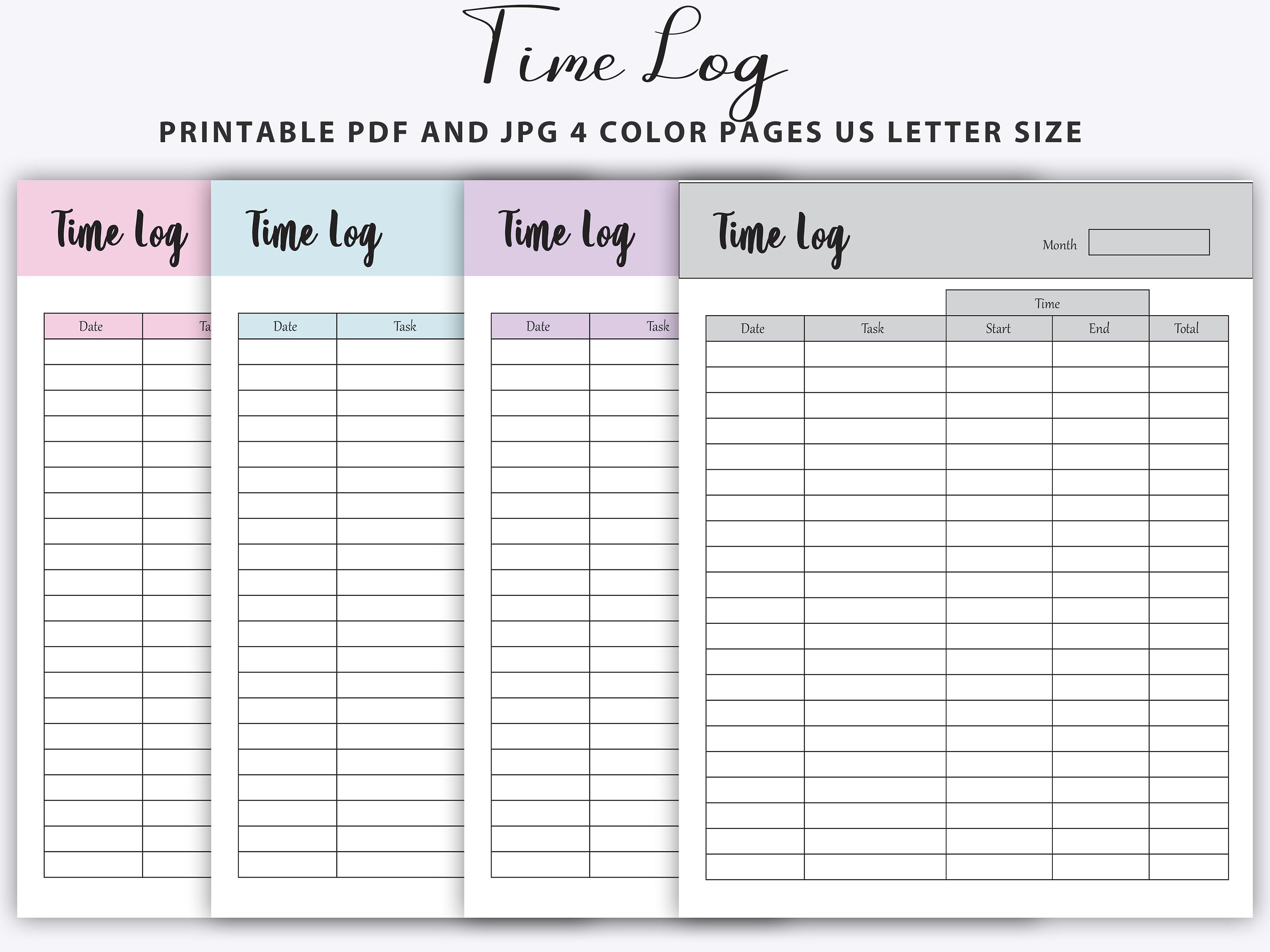 Printable Time Log, Editable Work Log, Work Log Printable, Time Spent ...