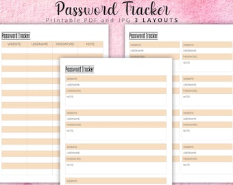 Password Tracker Printable & Fillable, Password Keeper, Password ...