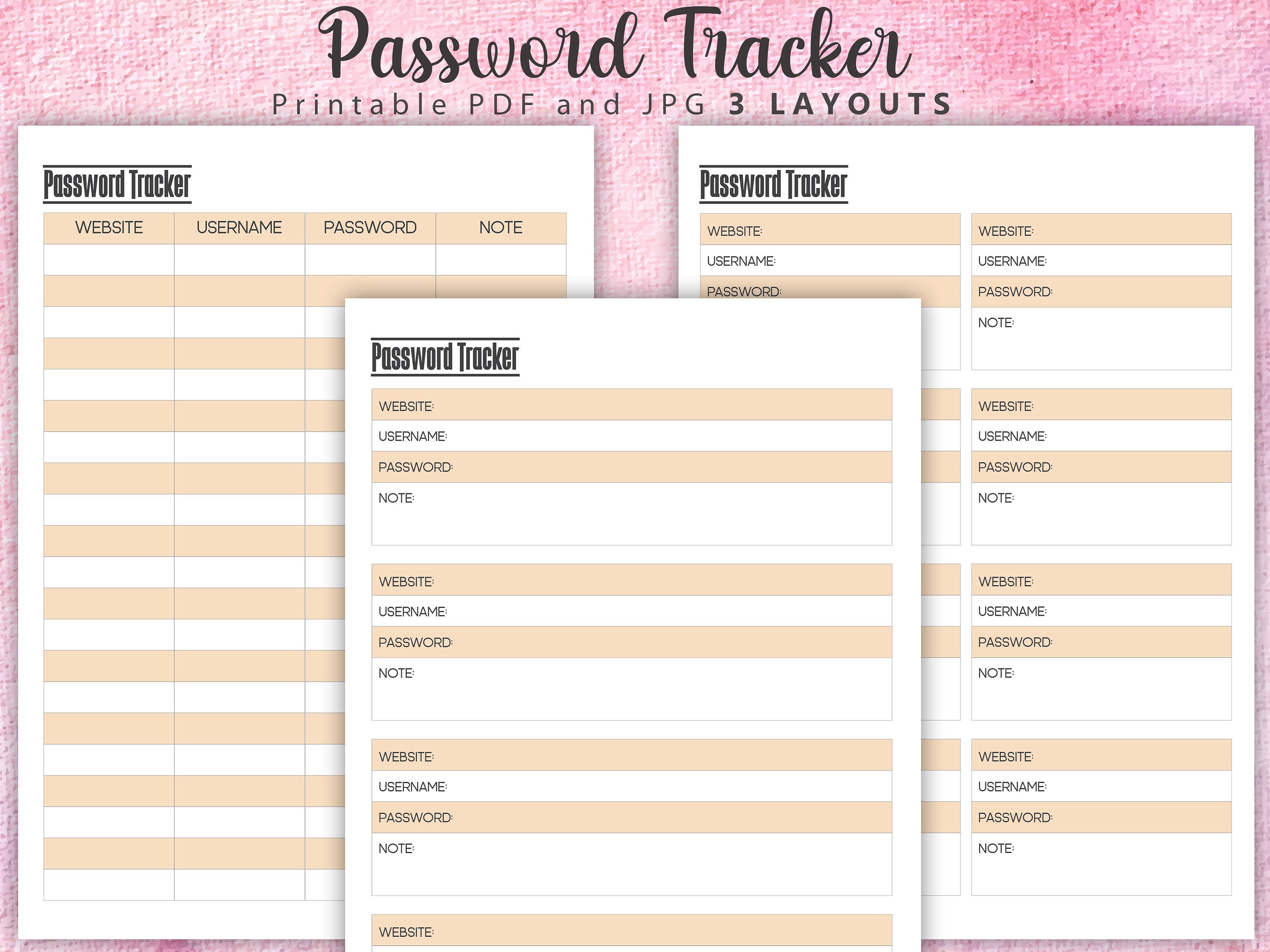 Password Tracker Printable & Fillable, Password Keeper, Password ...
