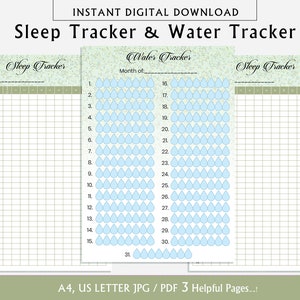 Monthly Sleep Tracker Printable, Minimalist Water Notes Journal, A4 ...