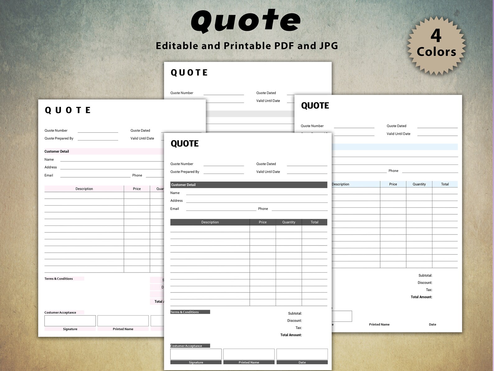 Editable Quote Template, EDITABLE Quotation Form, Small Business ...