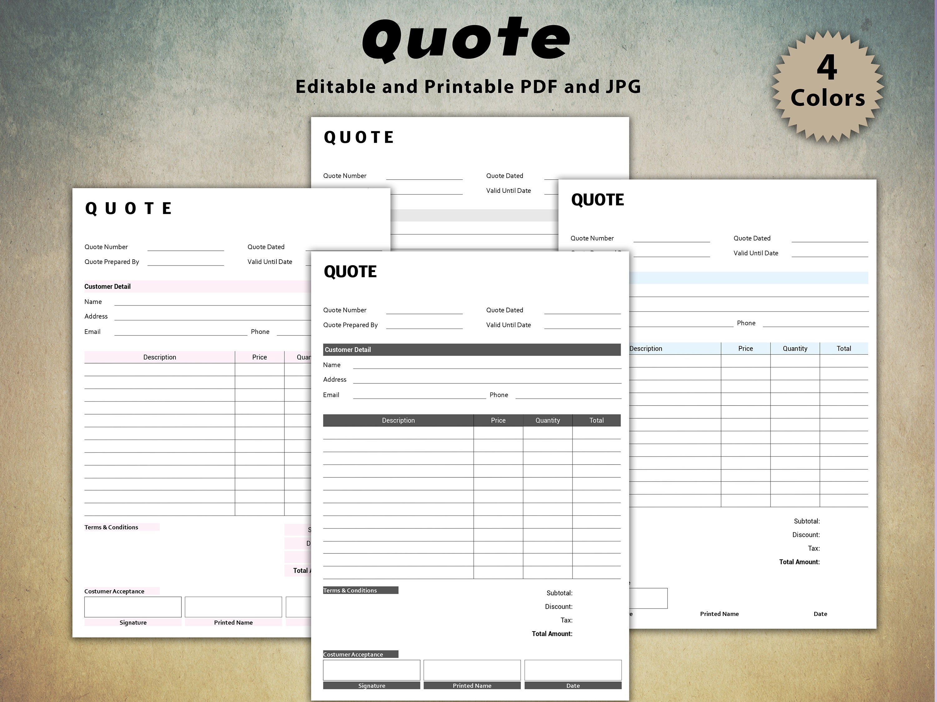 Editable Quote Template, EDITABLE Quotation Form, Small Business ...
