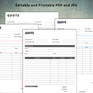 Editable Quote Template, EDITABLE Quotation Form, Small Business ...