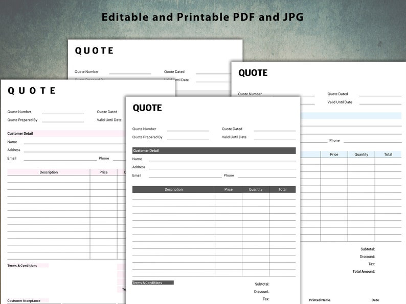 Editable Quote Template, EDITABLE Quotation Form, Small Business ...