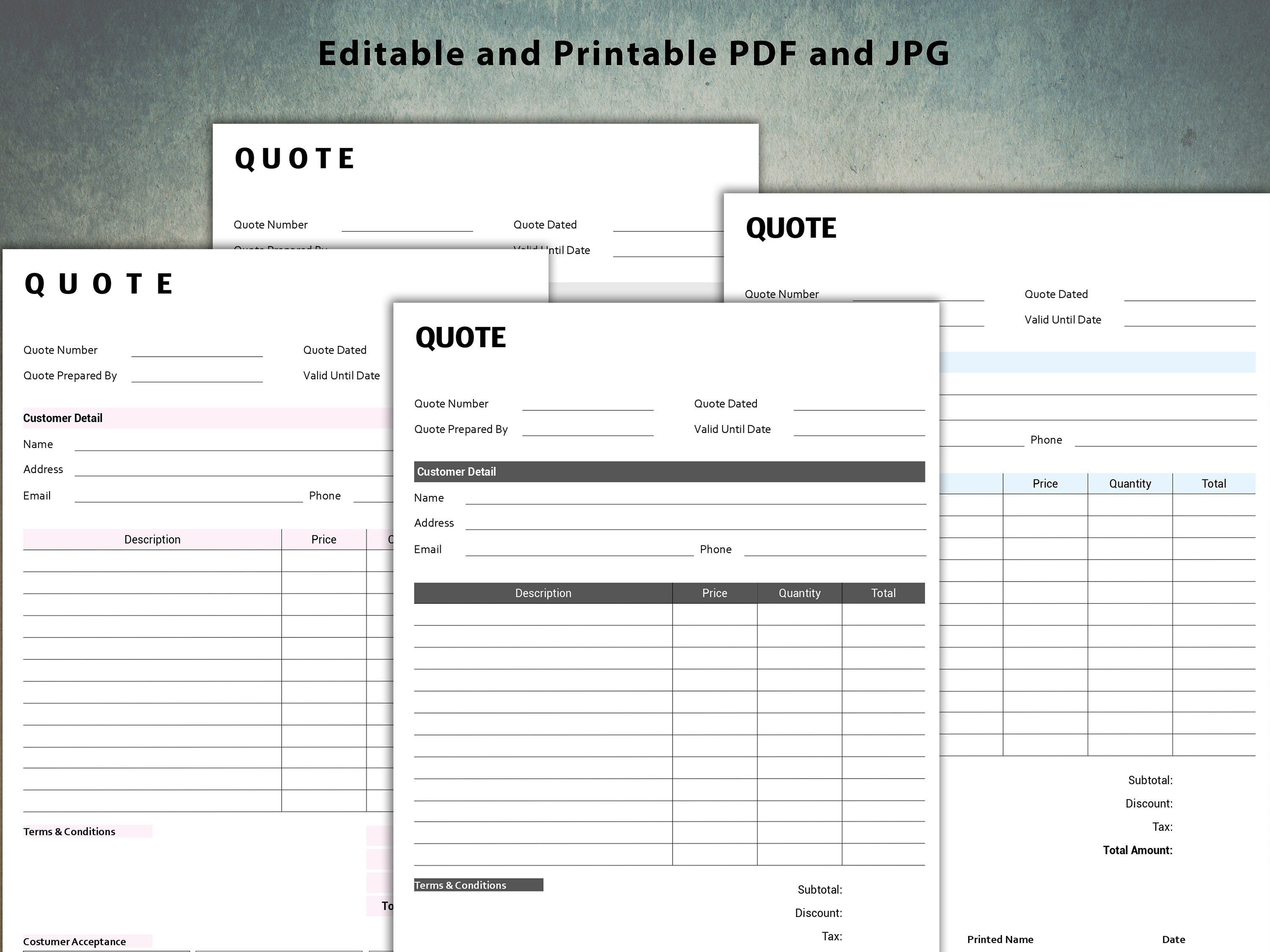 Editable Quote Template, EDITABLE Quotation Form, Small Business ...