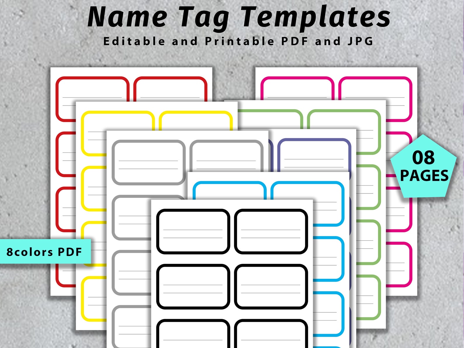 Name Tag Template Editable Editable Name Plates Rainbow Name - Etsy