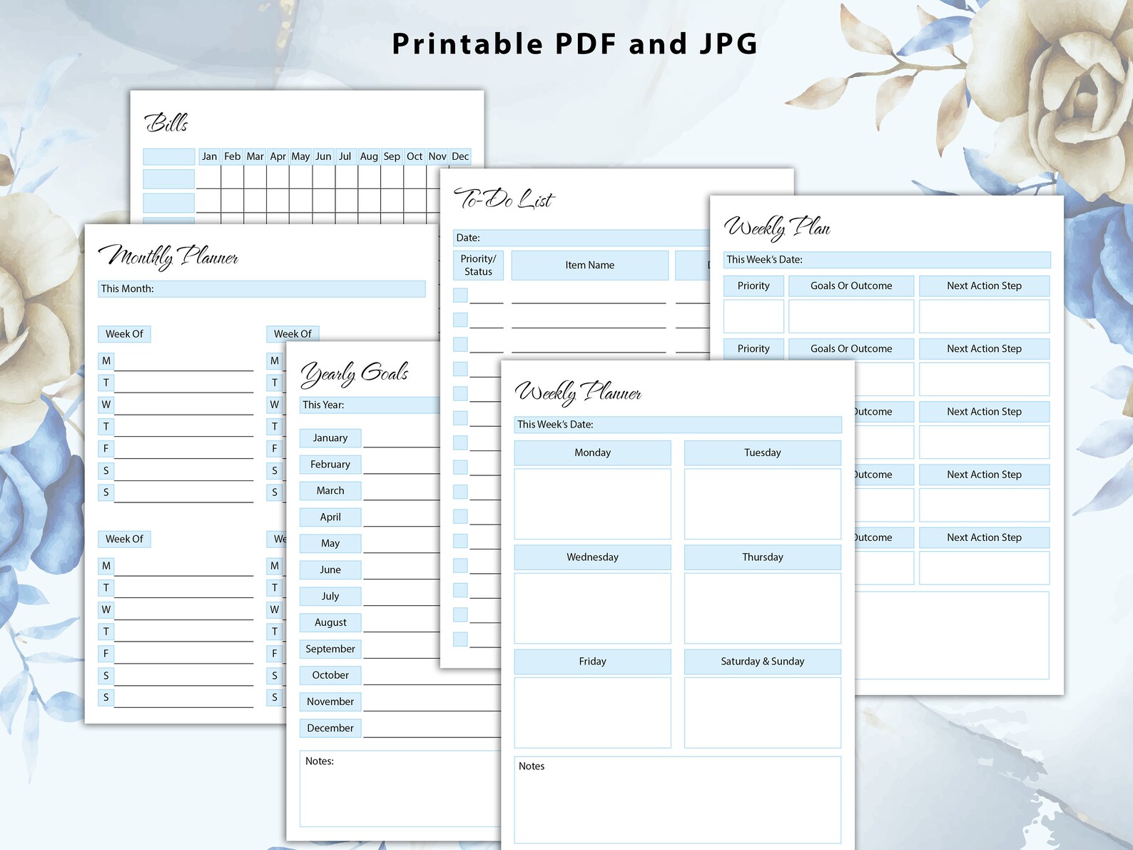 Printable Goal Planner Bundle, Daily Weekly Monthly Quarterly Yearly ...