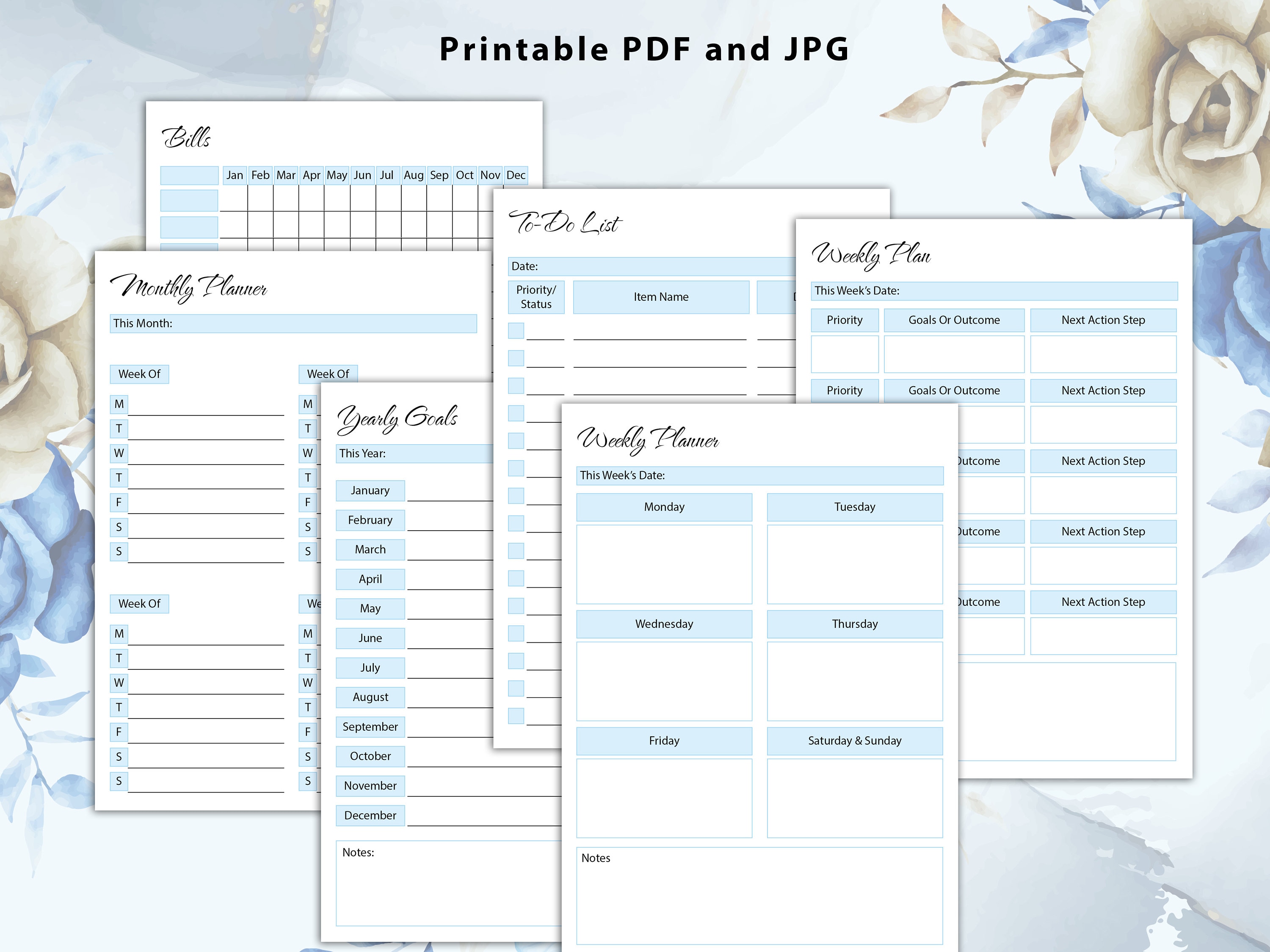 Printable Goal Planner Bundle, Daily Weekly Monthly Quarterly Yearly ...