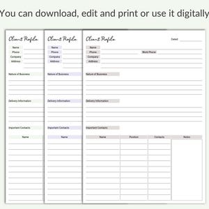 Client Profile Template, Client Information Sheet, Customer Profile ...