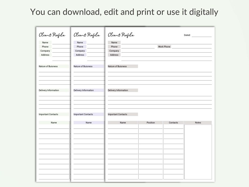 Client Profile Template, Client Information Sheet, Customer Profile ...