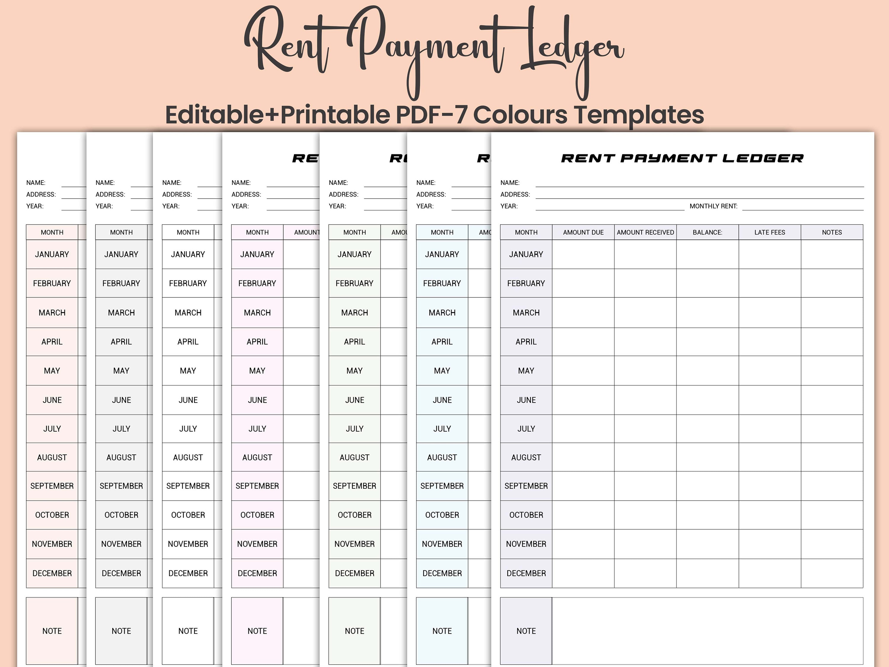 Rent Payment Ledger Editable, Rent Payment Tracker, Rent Payment Log ...