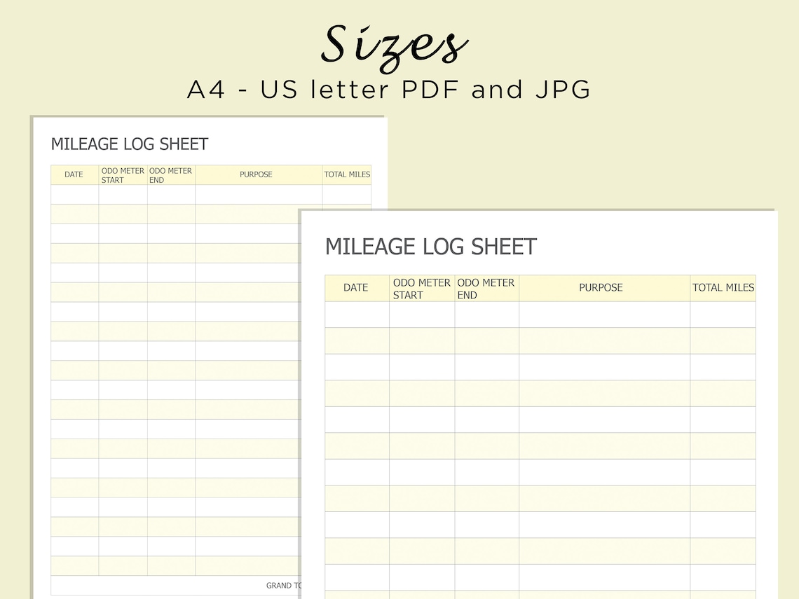 Mileage Log Sheet Printable, Vehicle Miles Tracker, Car Mileage Log, A4 ...