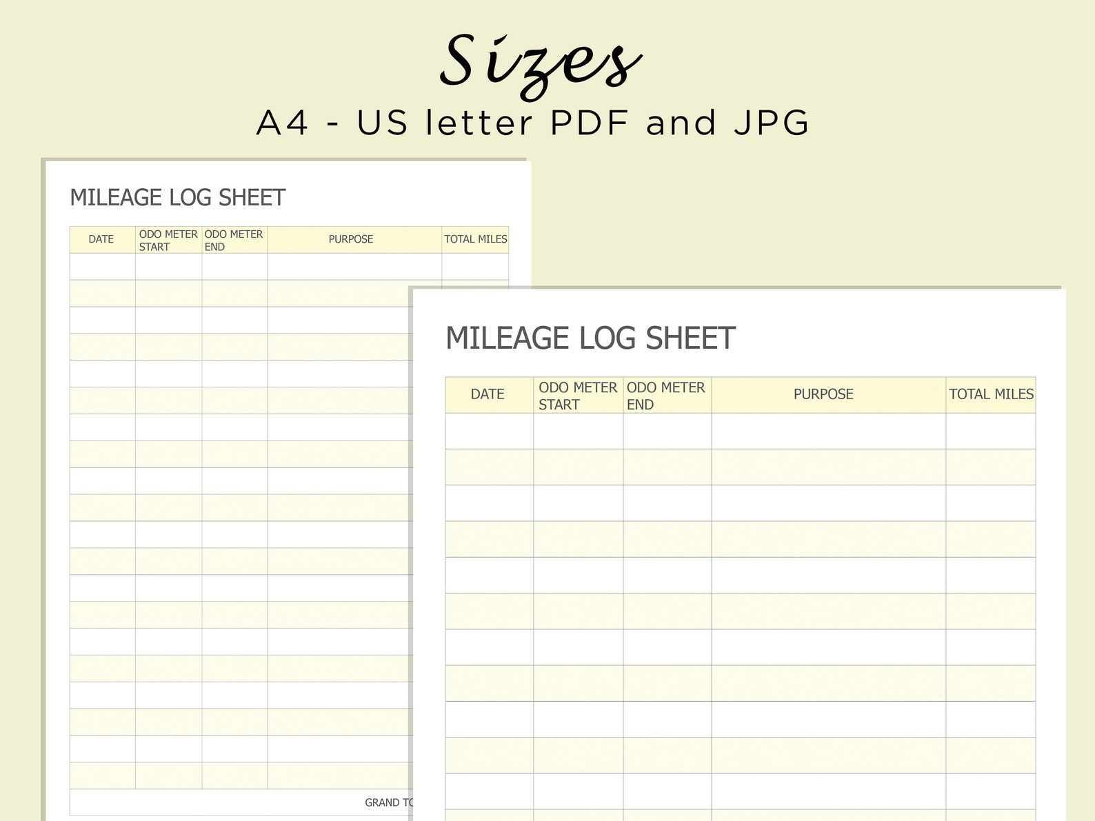 Mileage Log Sheet Printable, Vehicle Miles Tracker, Car Mileage Log, A4 ...