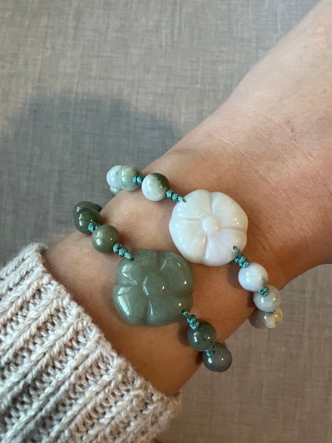 Beautiful Genuine Natural Burmese Jadeite Jade Flower and Beads ...