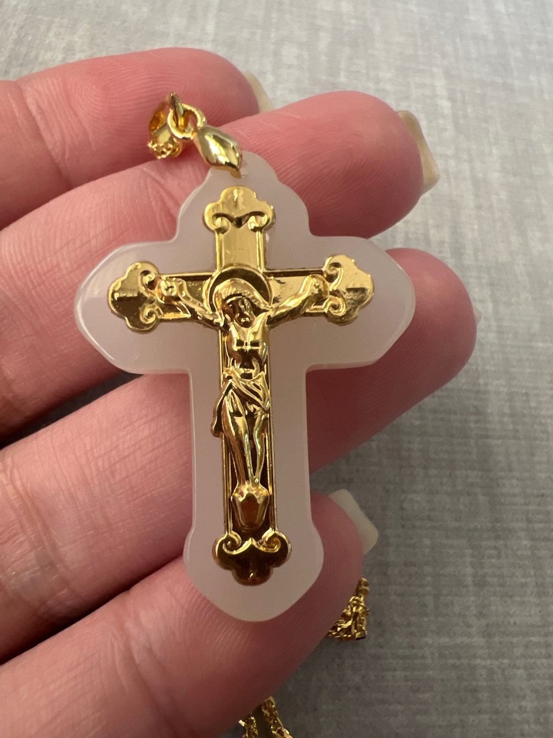 24k Gold Inlaid White Hetian Jade Carved Jesus Cross Pendant With ...