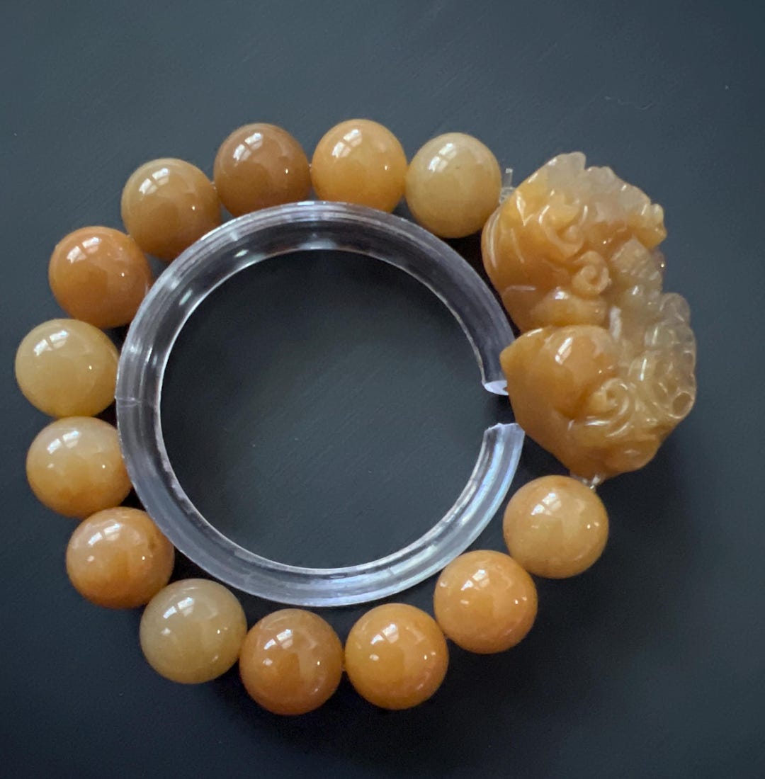 Yellow Burmese Burma Jade Carved Pixiu Charm Bracelet - Etsy