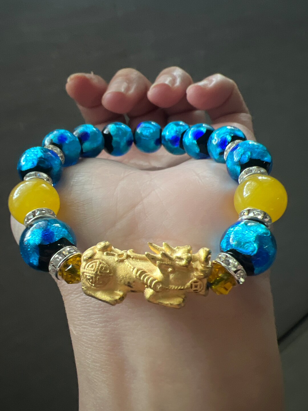 Unique Okinawa Japan Hotaru Glass With Yellow Agate Beads & Feng Shui ...