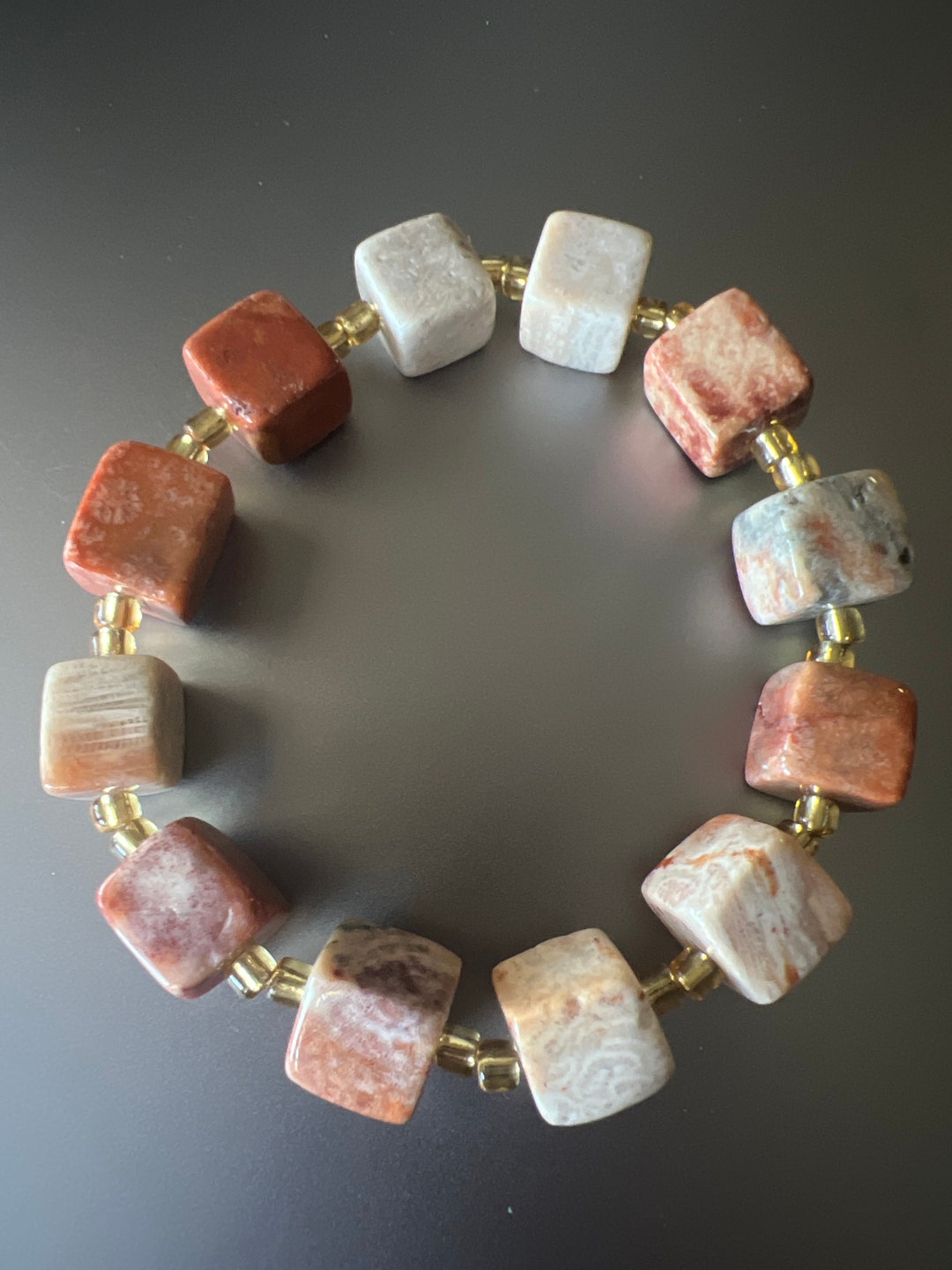 Beautiful Natural Coral Jade Cube Gemstone. Fossil Coral Lucky Stone ...