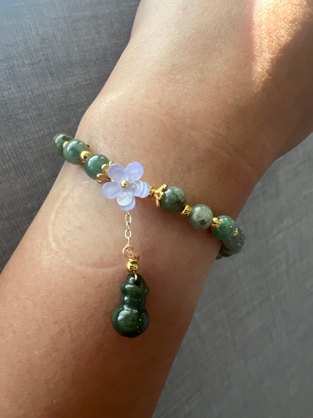 Genuine Burmese Jadeite Jade 6mm Bead W/ Jade Feng Shui Lucky Hulu ...