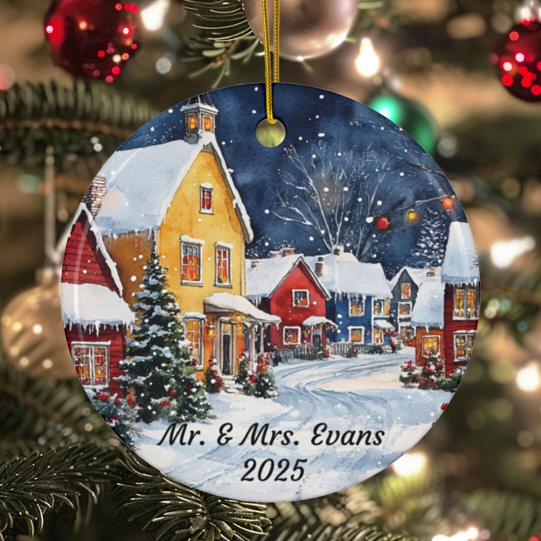 Custom Winter Scene Ceramic Christmas Tree Ornament: Personalize Your ...