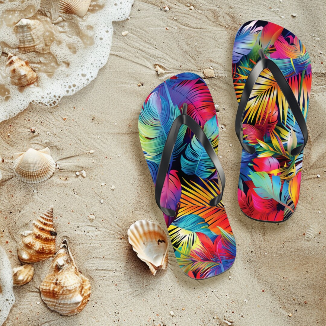 Rainbow Tropical Adult Flip Flops, Beach Cruise Sandals, Summer Shoes ...