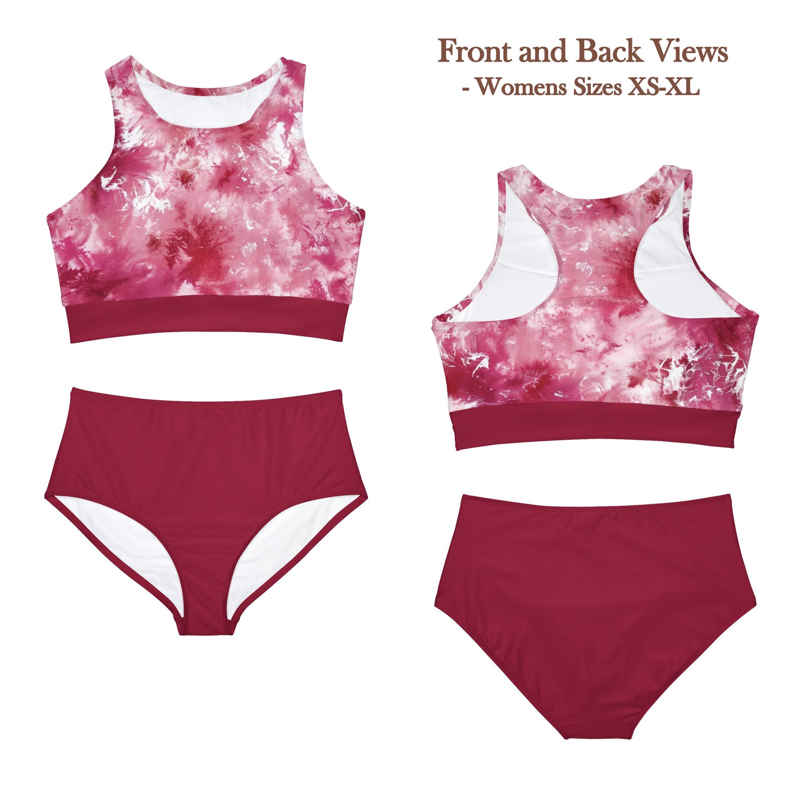 Womens Berry Tie-dye Sporty Bikini Swimwear Set - Etsy