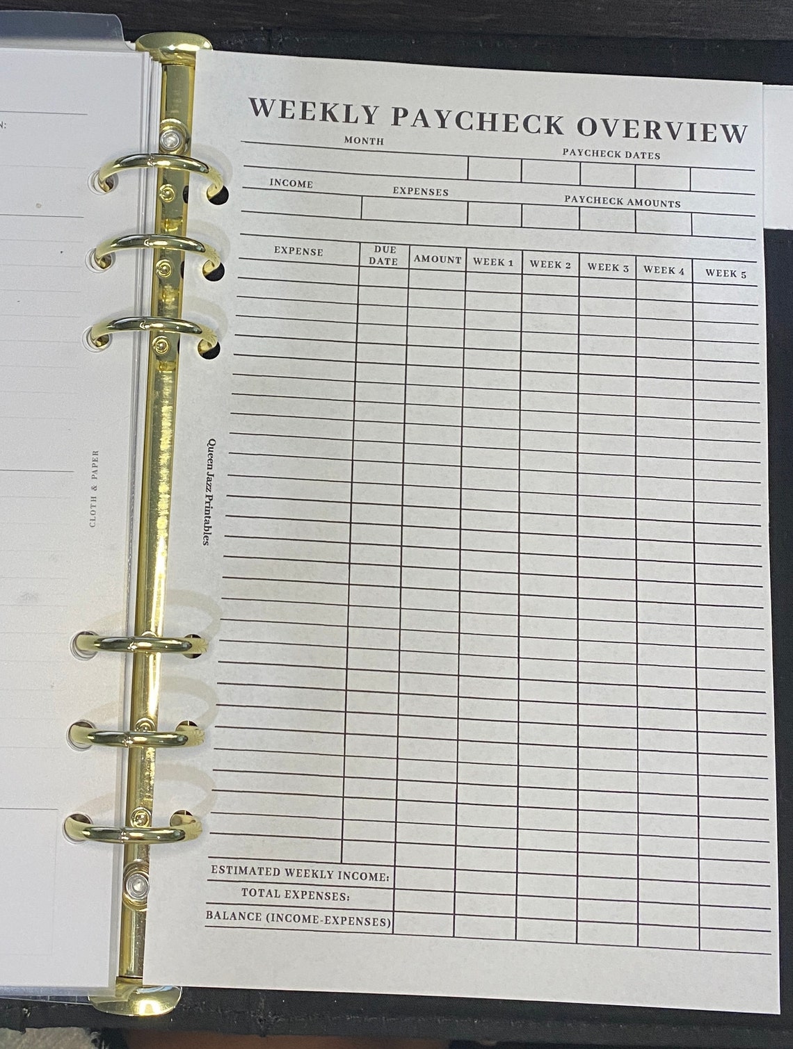 Minimal 5 Week Paycheck Planner | Weekly Paycheck Budget Template ...