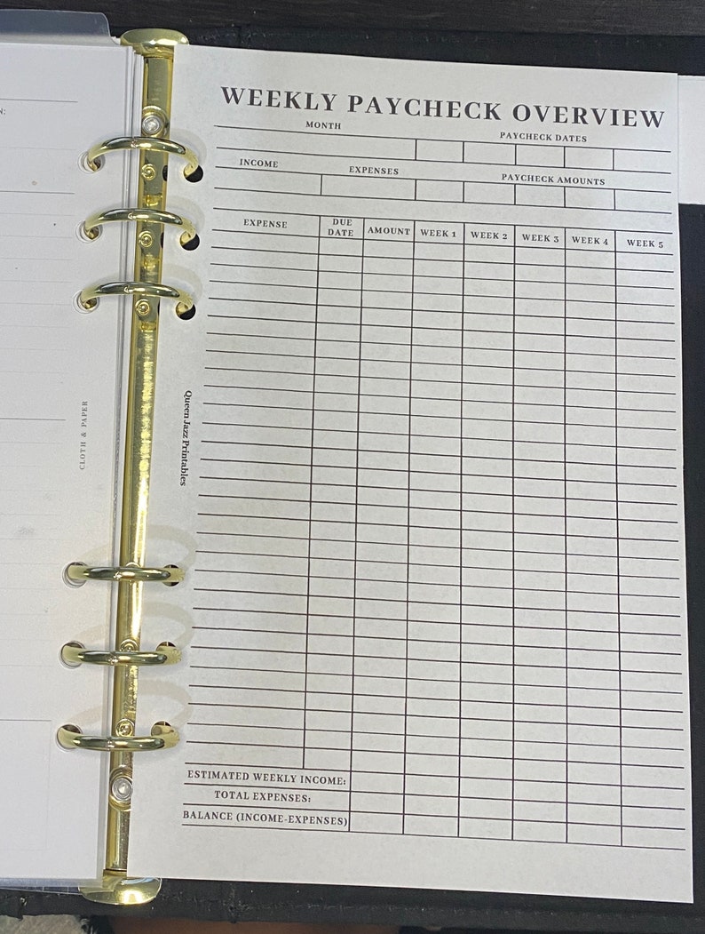 Minimal 5 Week Paycheck Planner | Weekly Paycheck Budget Template ...