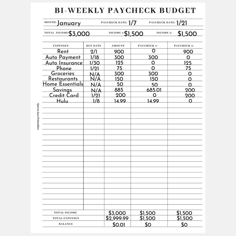 Weekly Paycheck Budget Bill Organizer Paycheck Planner Minimal Check ...