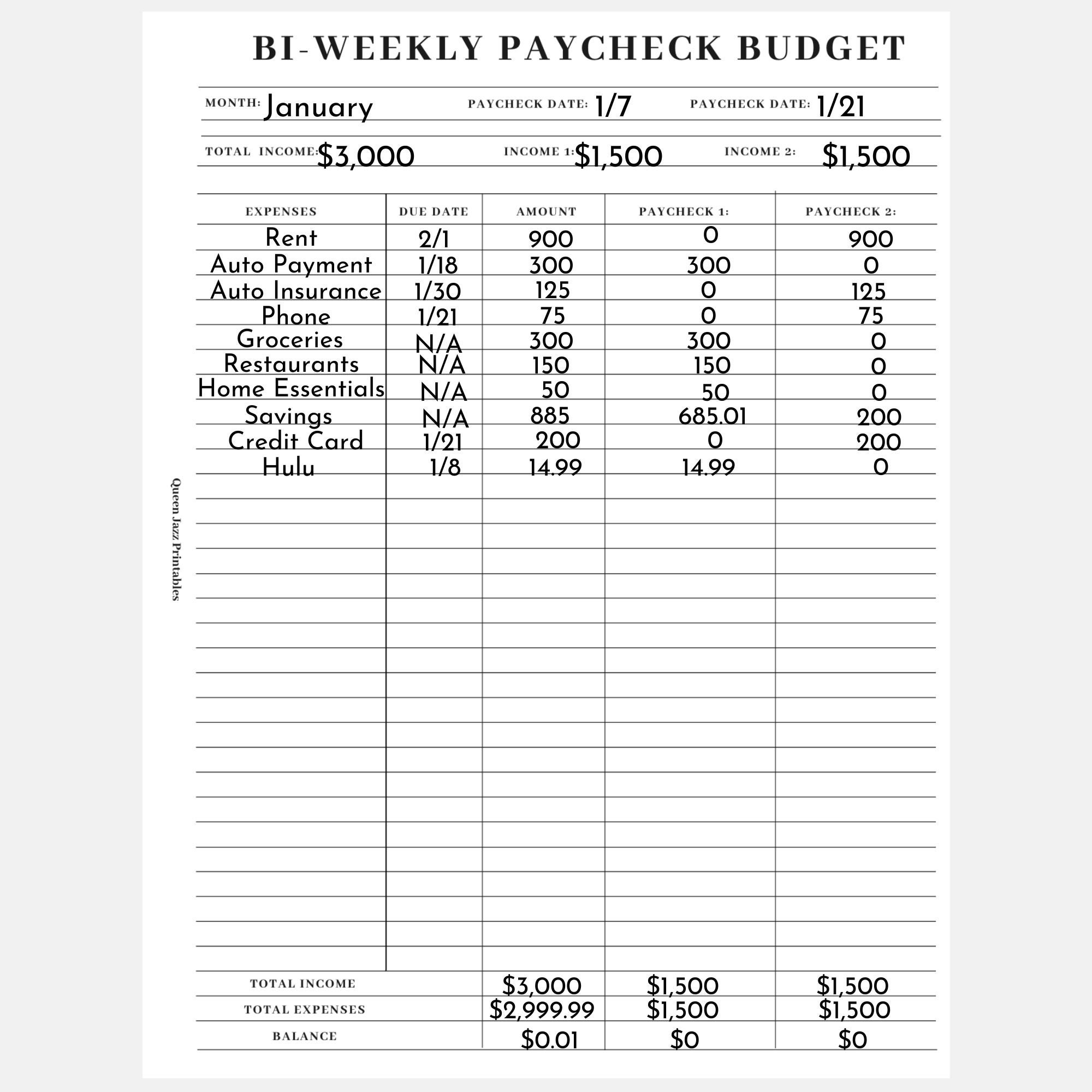 Weekly Paycheck Budget Bill Organizer Paycheck Planner Minimal Check ...