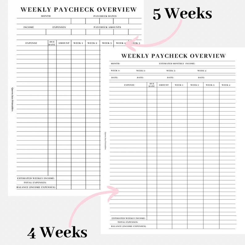 Weekly Paycheck Budget Planner Bundle (digital Download) - Etsy