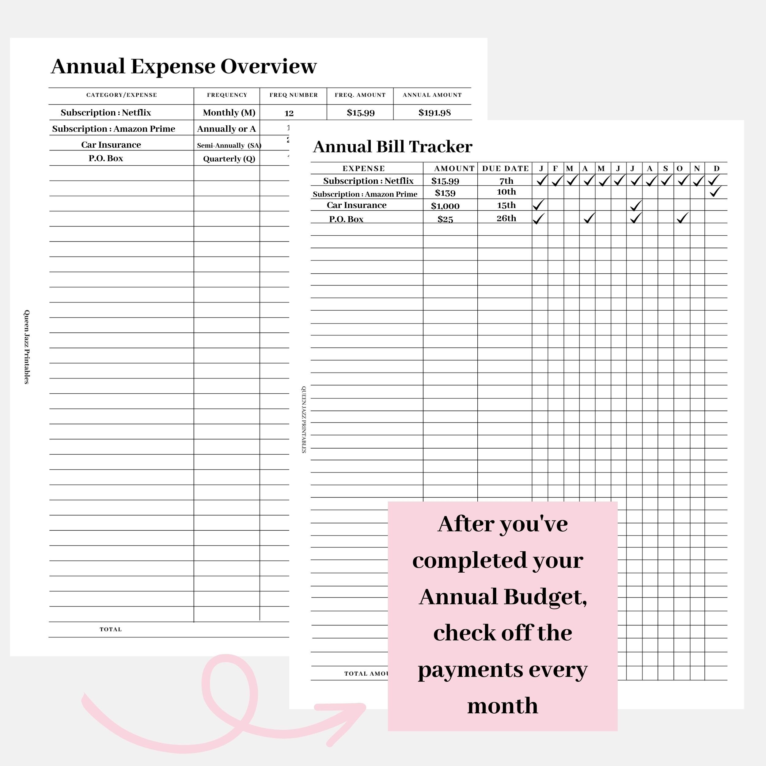 Annual Expense & Bill Tracker: Financial Planner (digital Download) - Etsy