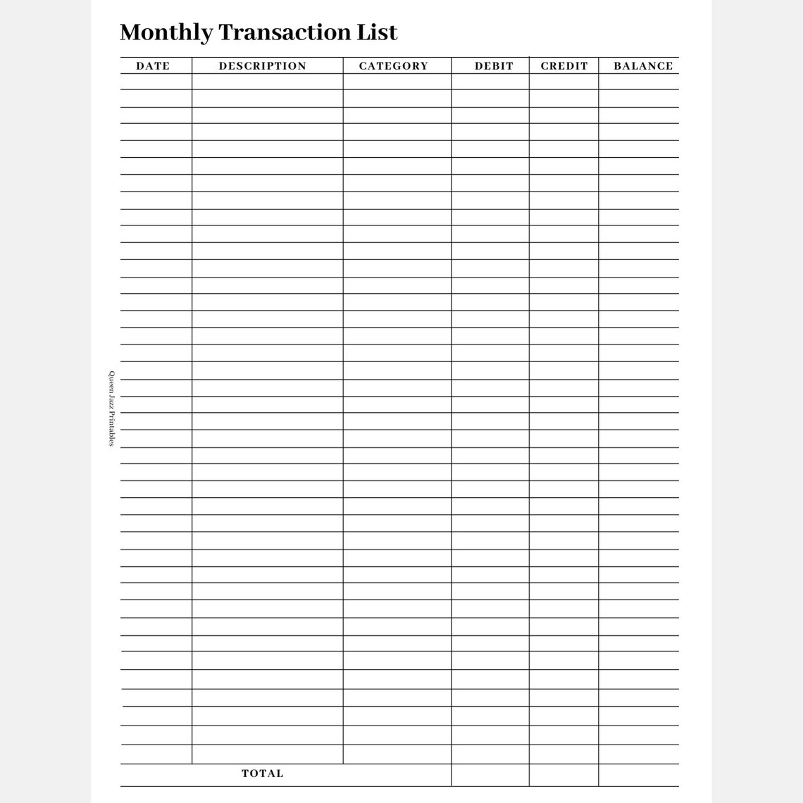 Monthly Transaction List Income and Expense Tracker - Etsy