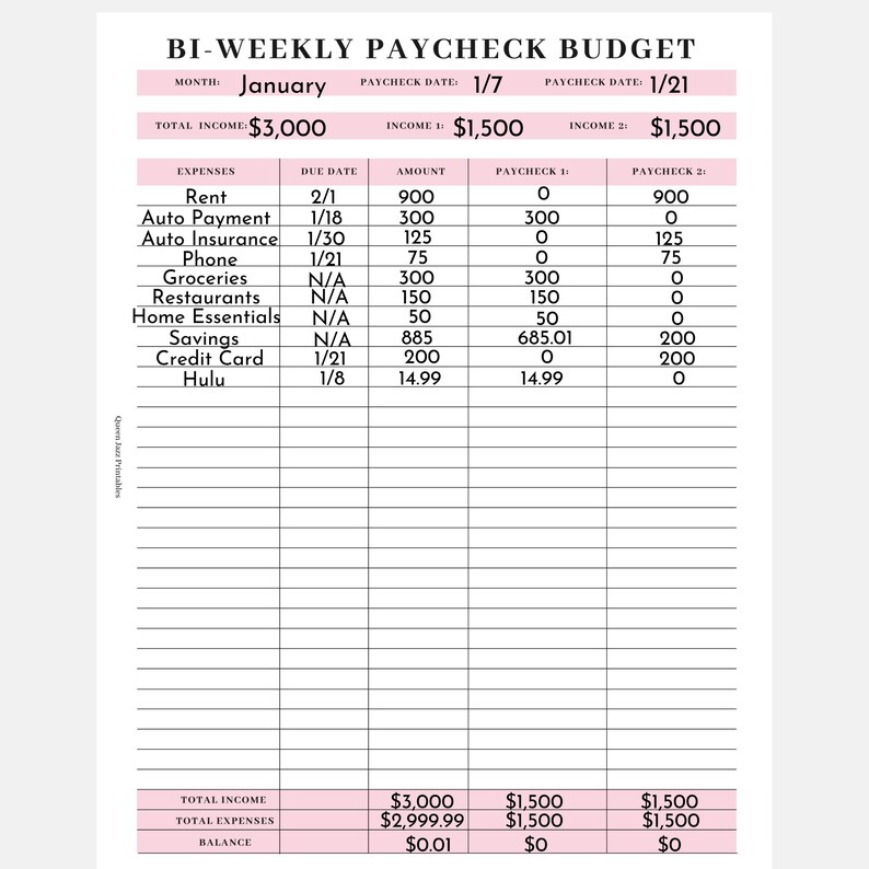 Bi-weekly Paycheck Budget Bill Organizer Paycheck Planner - Etsy Israel