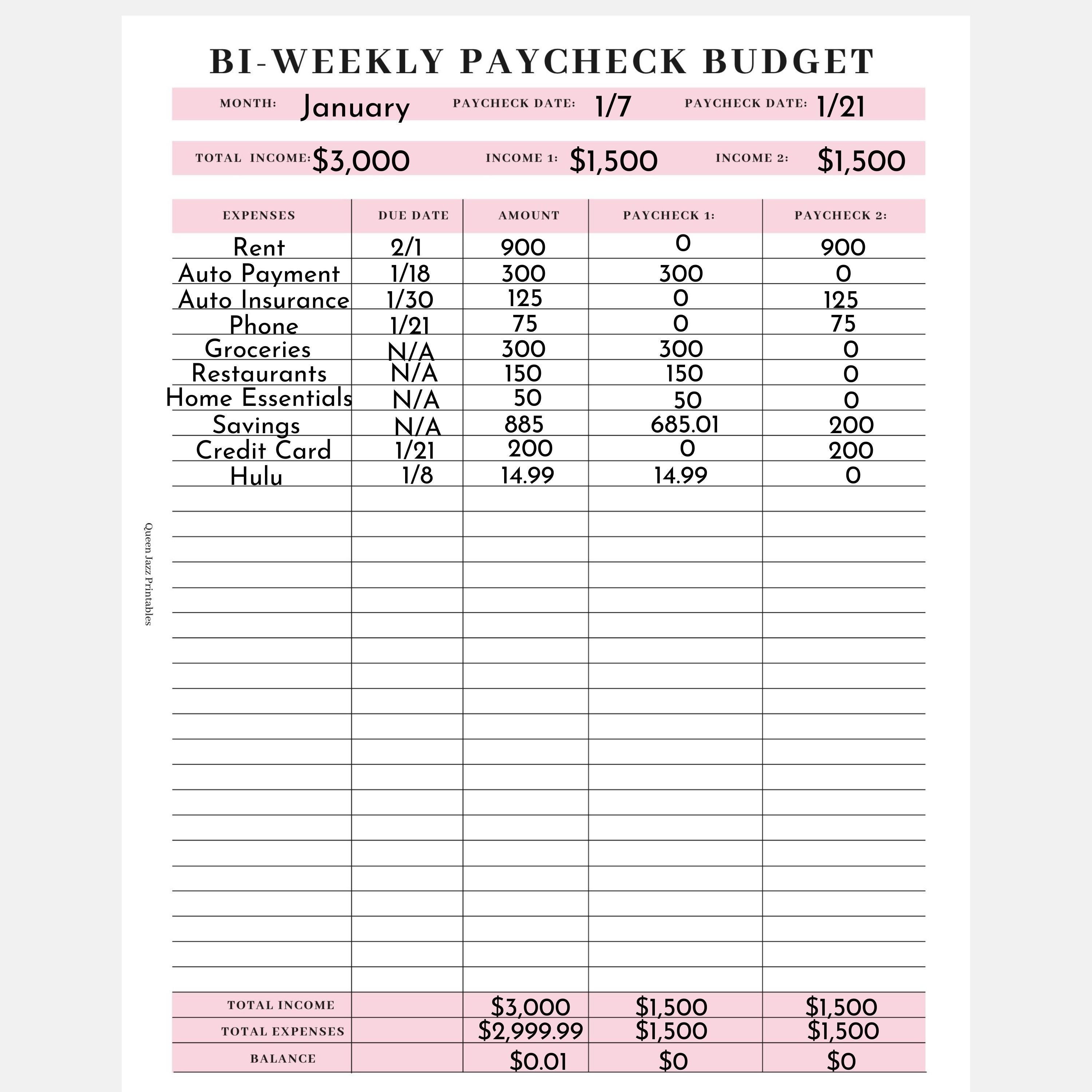 Bi-weekly Paycheck Budget Bill Organizer Paycheck Planner - Etsy Israel